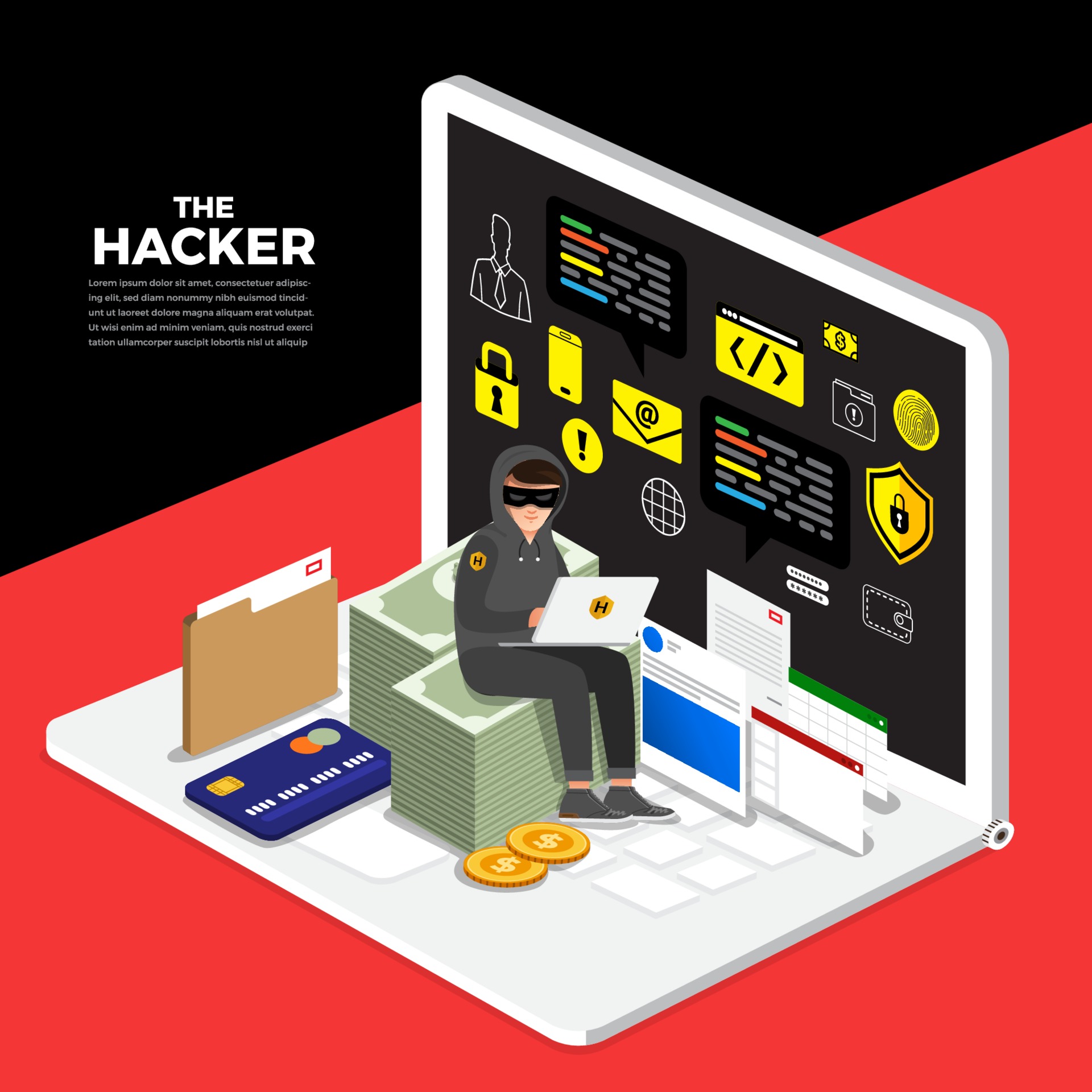 Cyber hacker stealing data on internet device 2179091 Vector Art at ...