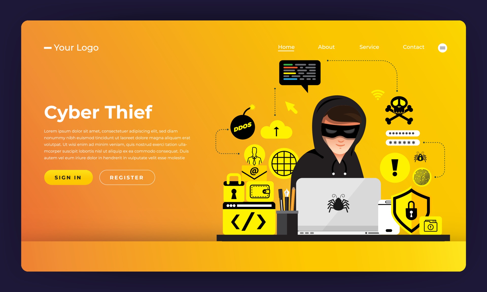 Cyber Hacker Stealing Data On Internet Device 2179096 Vector Art At