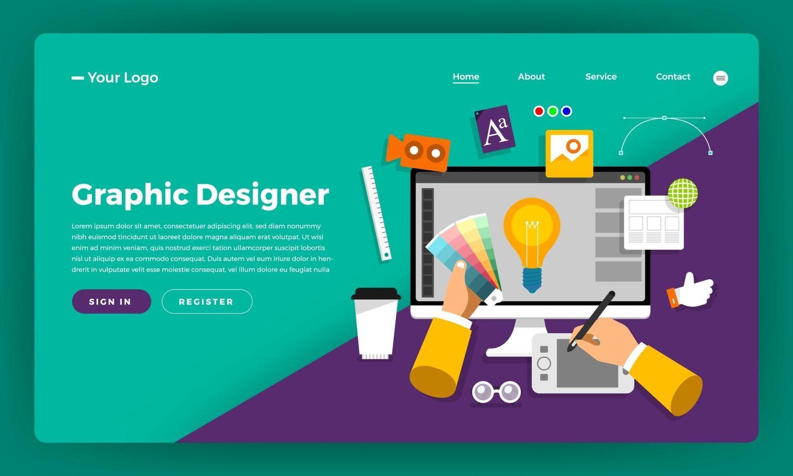 Website landing page mockup for graphic design 2179107 Vector Art at ...