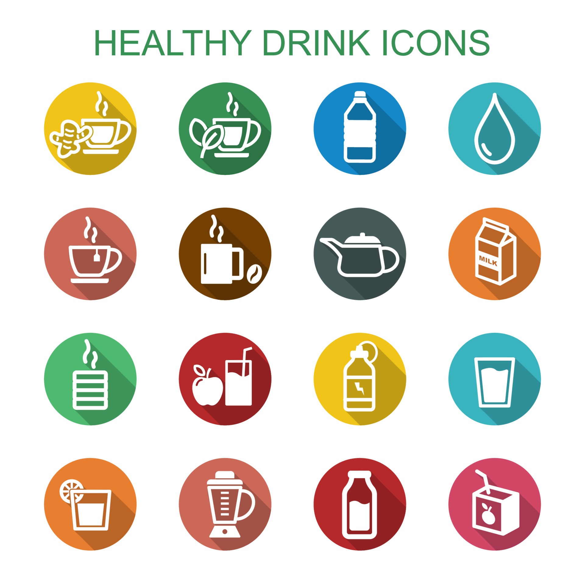 healthy drink long shadow icons 2180872 Vector Art at Vecteezy