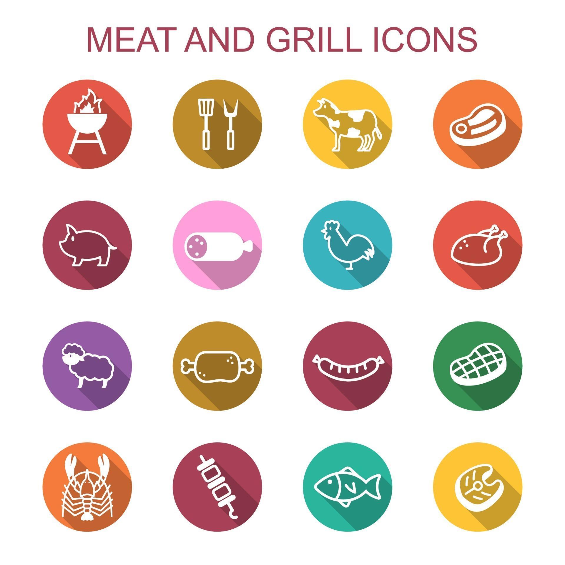 meat and grill long shadow icons 2180981 Vector Art at Vecteezy