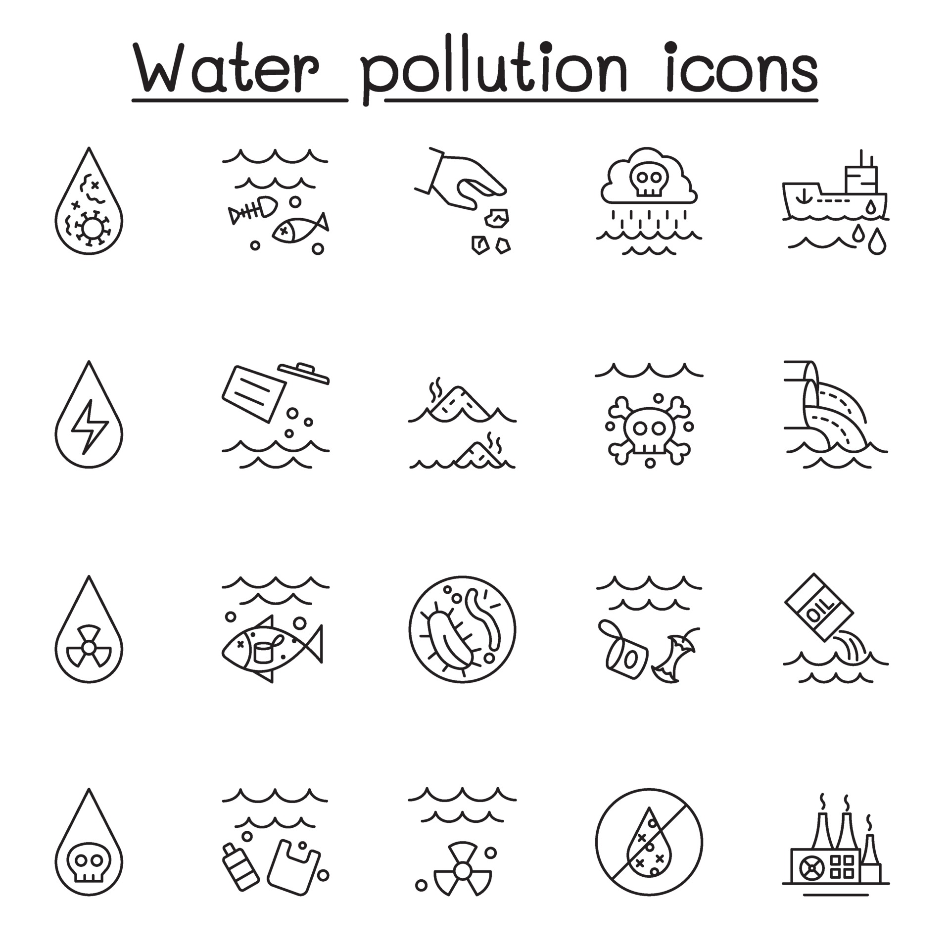 Set Of Water Pollution Related Vector Line Icons Contains Such Icons