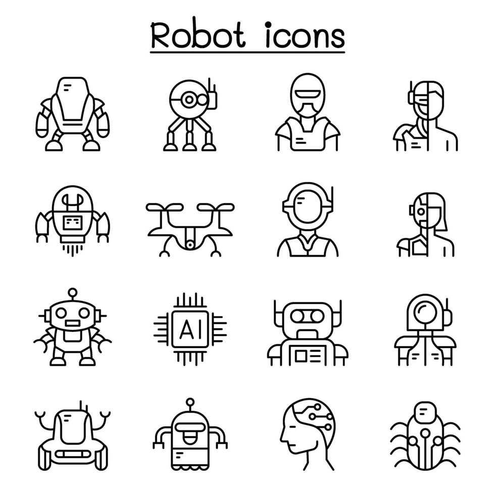 Robot icon set in thin line style 2186579 Vector Art at Vecteezy