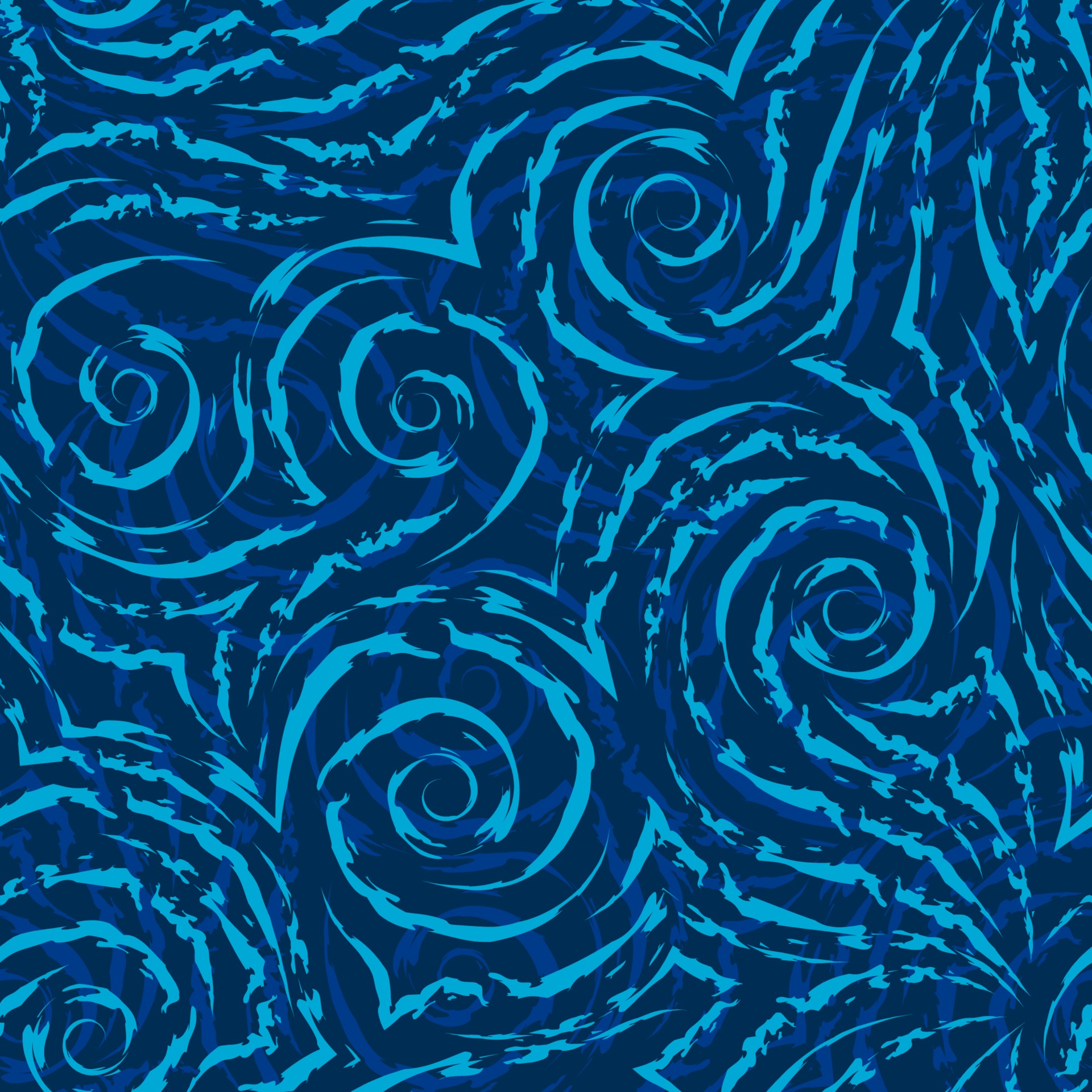 Vector Seamless Pattern Of Turquoise Spirals Of Lines And Corners On A Blue Background Texture