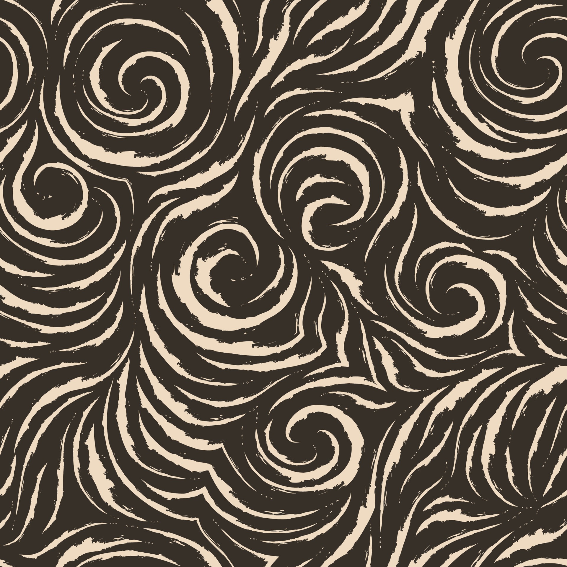 Seamless Vector Brown Pattern Of Smooth Lines With Torn Edges In The Form Of Corners And Spirals