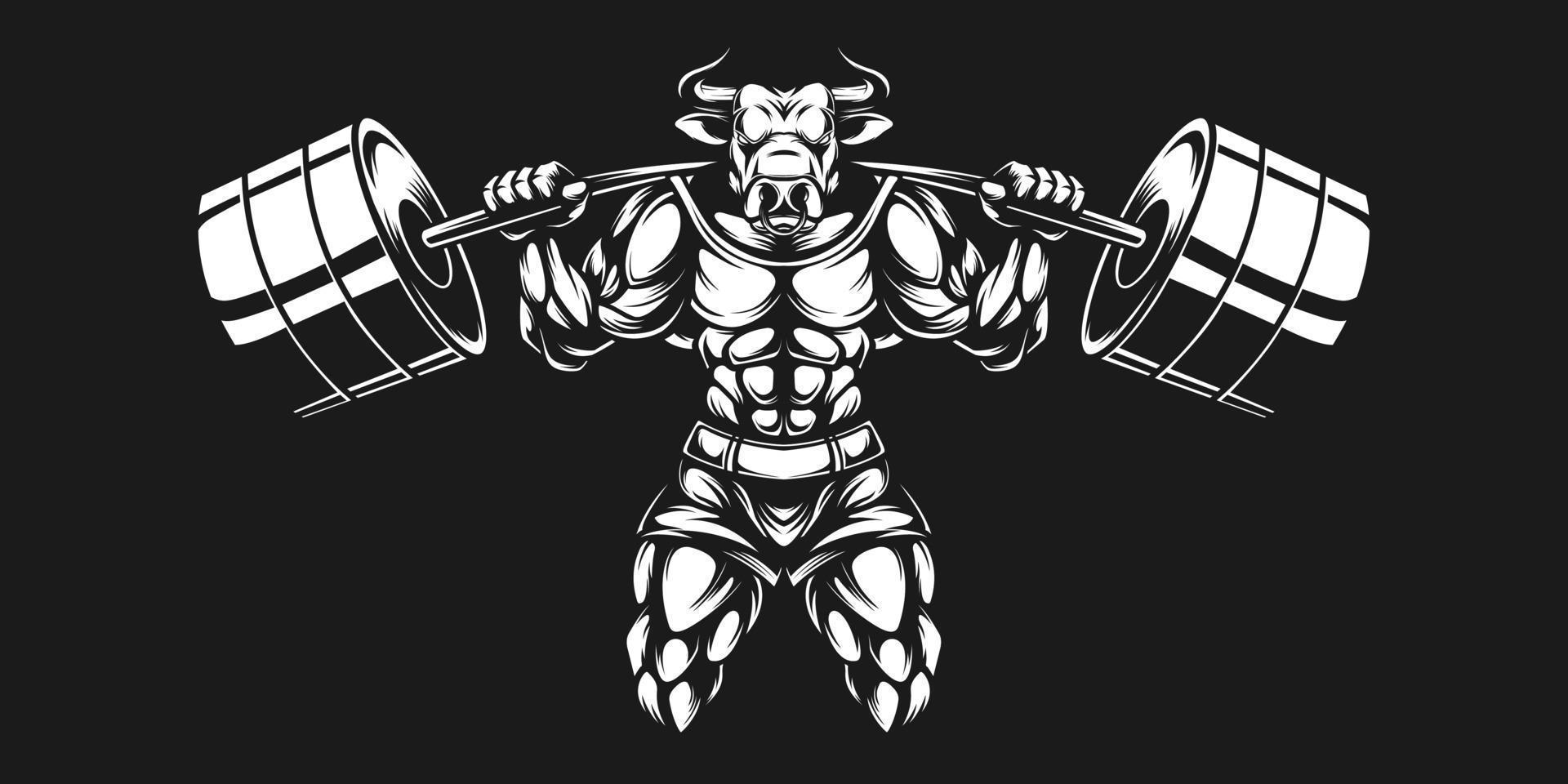 Bull Bodybuilder Lifting Heavy Weights In Black And White 2197964