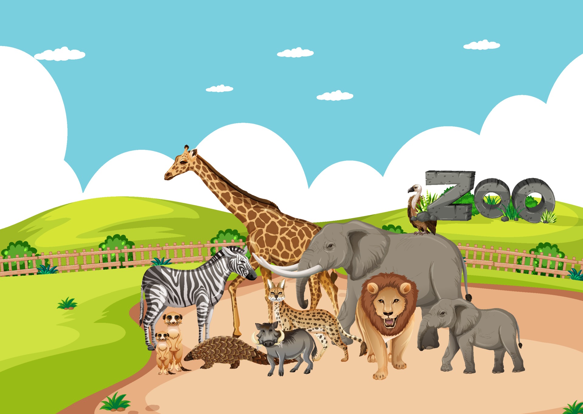 Group of wild african animal in the zoo scene 2199145 Vector Art at ...