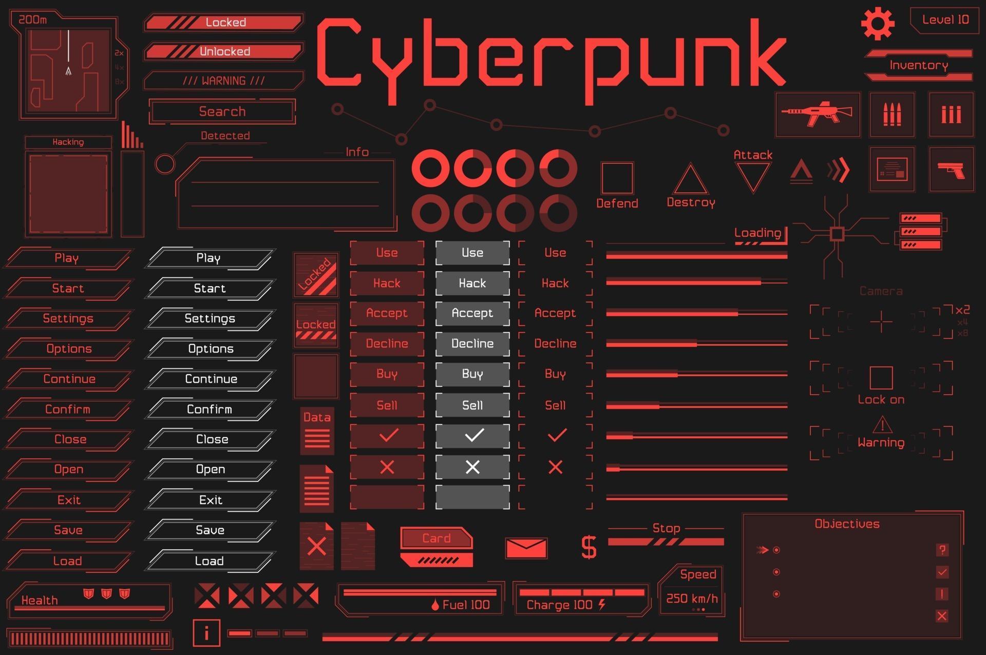 Set of UI and HUD game ready elements in digital and cyberpunk style ... Set of UI and HUD game ready elements in digital and cyberpunk style ...