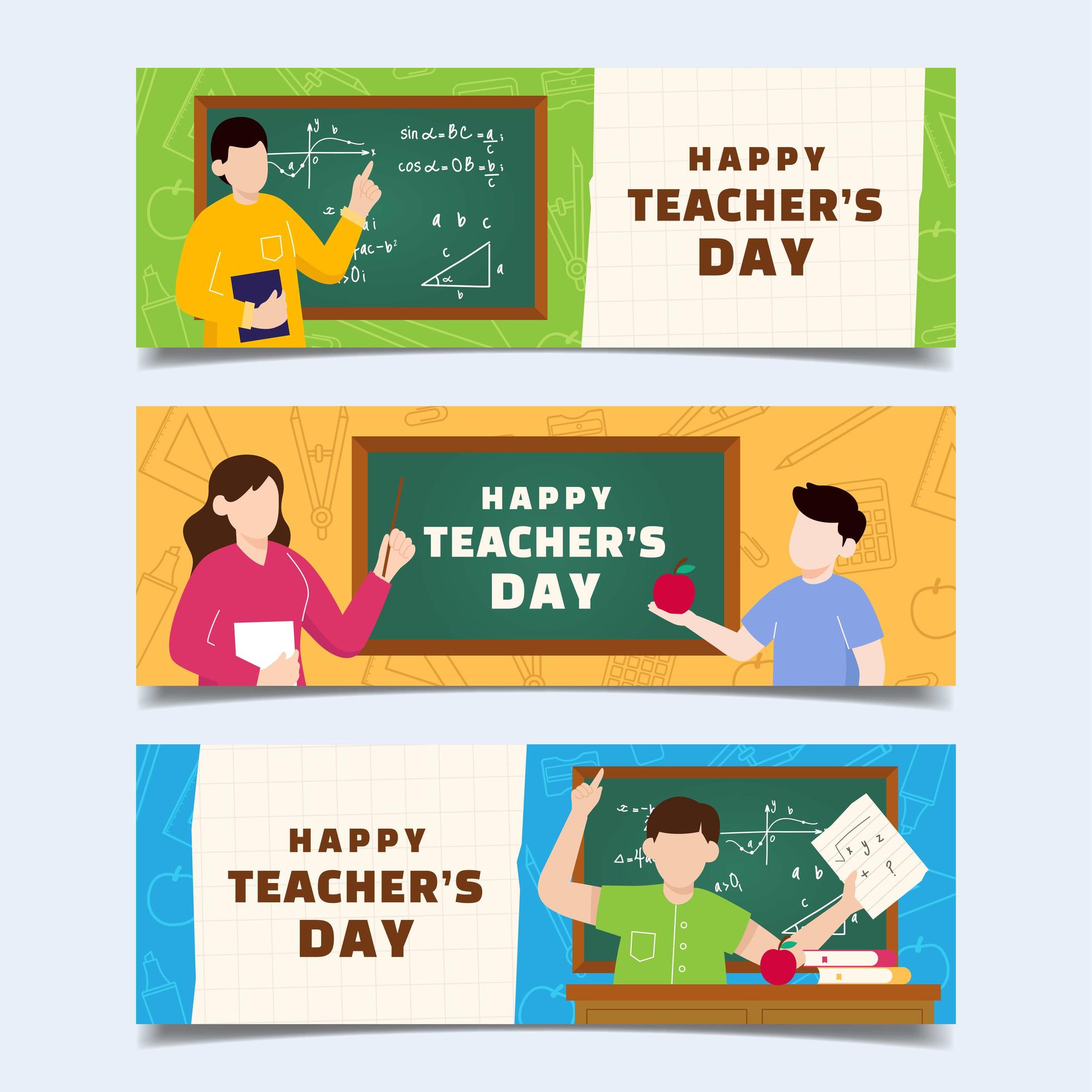 Flat Happy Teachers Day Banner Set 2204344 Vector Art At Vecteezy