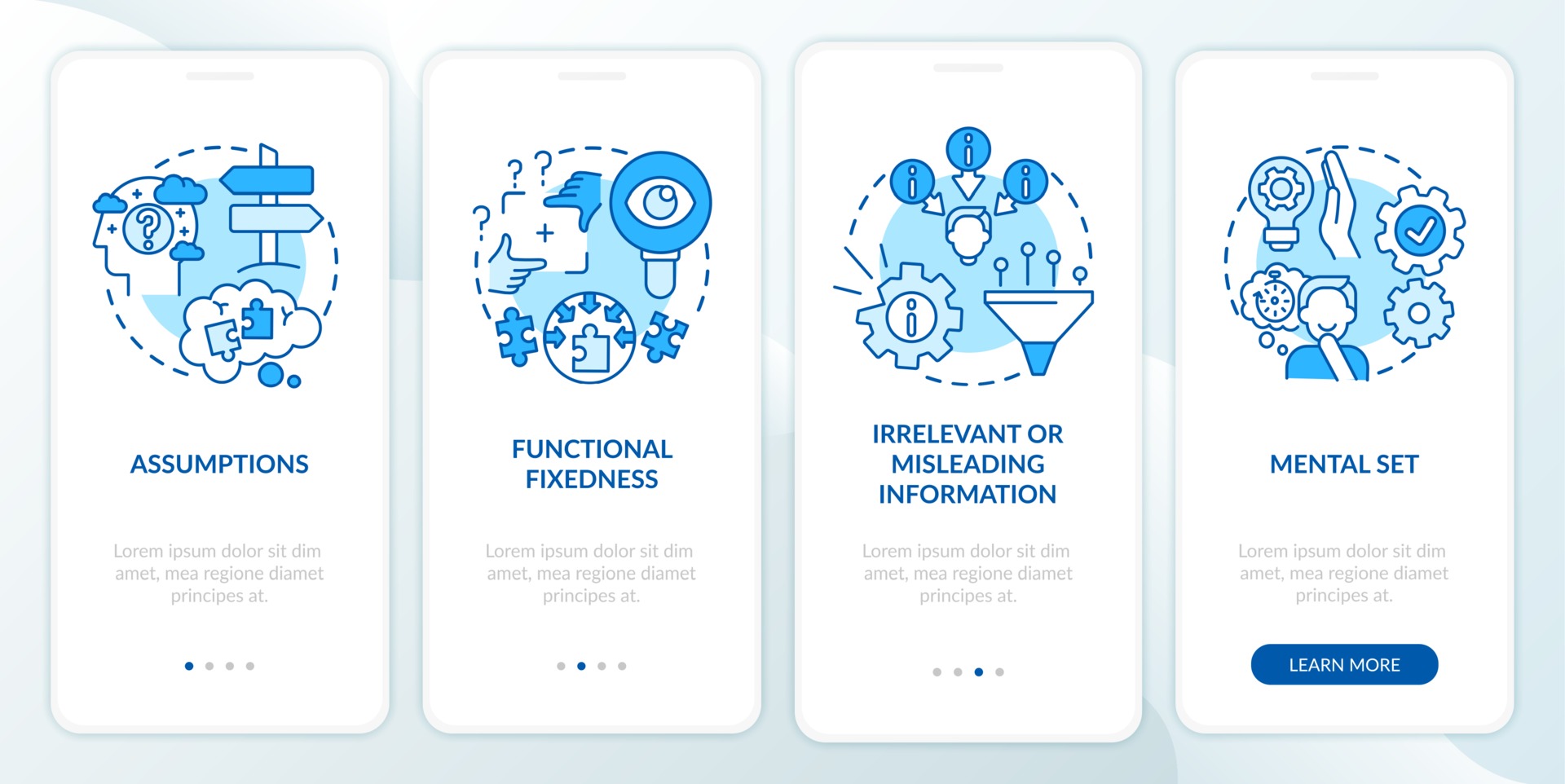 Problem Solving Obstacles Blue Onboarding Mobile App Page Screen With Concepts 2209761 Vector