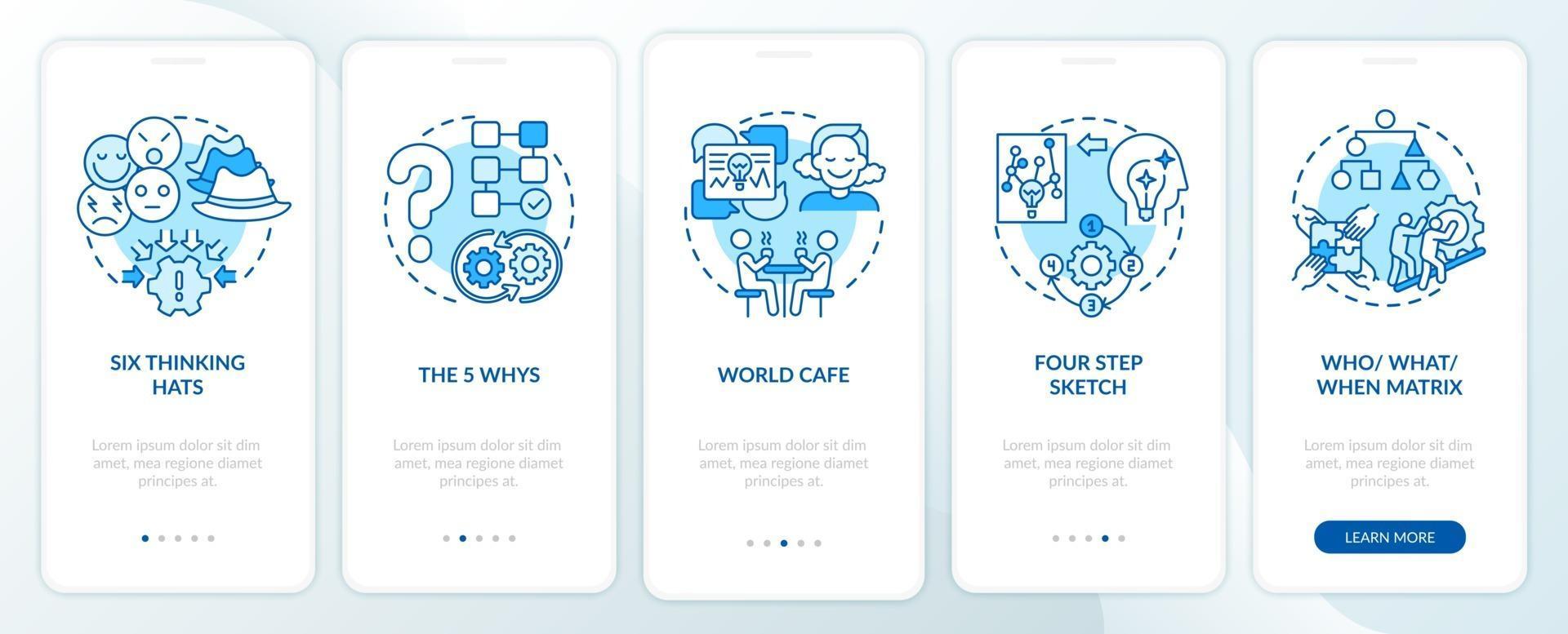 Problem Solving Methods Blue Onboarding Mobile App Page Screen With Concepts 2209764 Vector Art