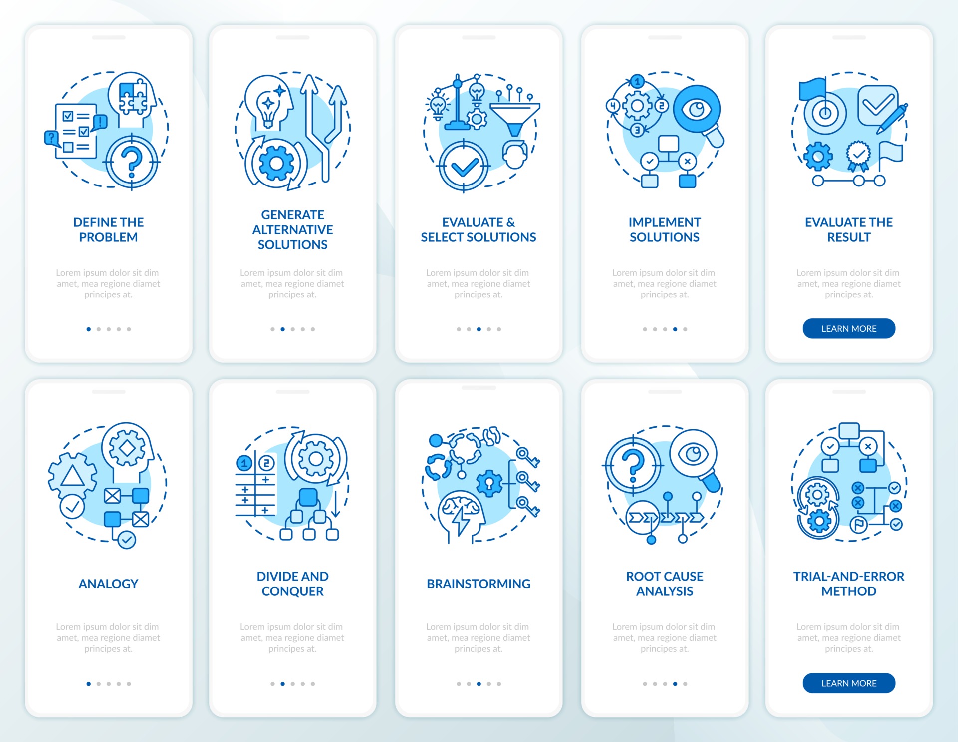 Problem Solving Blue Onboarding Mobile App Page Screen With Concepts Set 2209835 Vector Art At