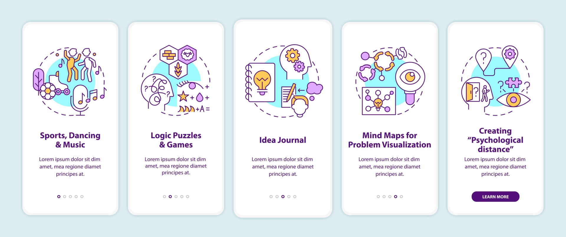 Boosting Problem Solving Skills Tips Onboarding Mobile App Page Screen With Concepts 2210072