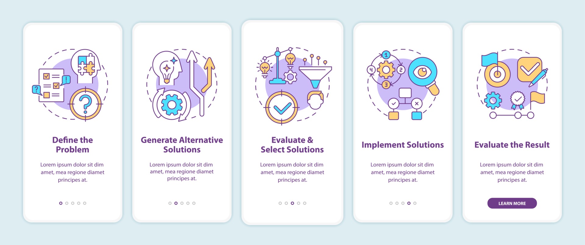 Problem Solving Steps Onboarding Mobile App Page Screen With Concepts 2210074 Vector Art At Vecteezy