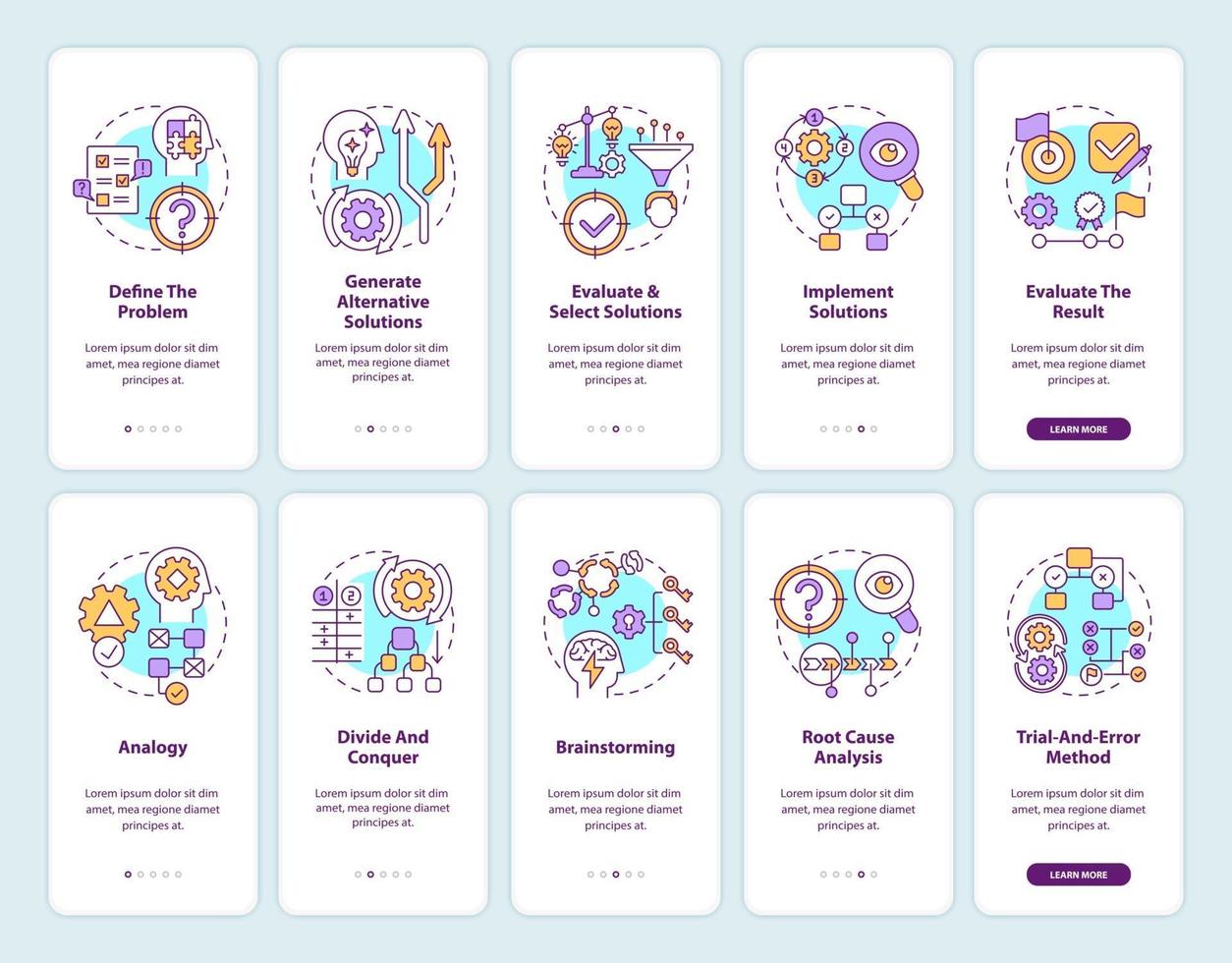 Problem Solving Onboarding Mobile App Page Screen With Concepts Set