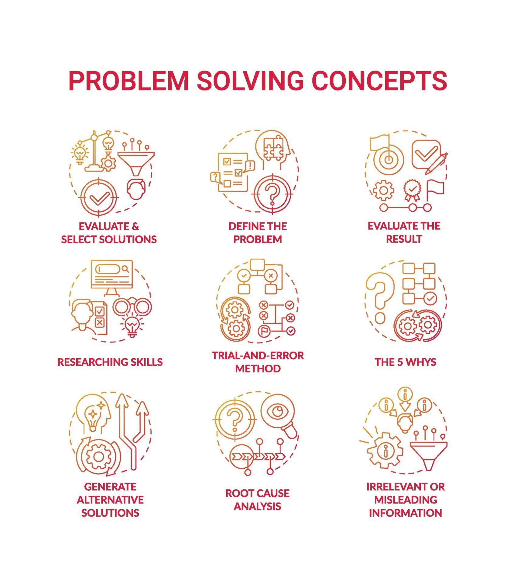 Problem solving red gradient concept icons set 2210538 Vector Art at ...