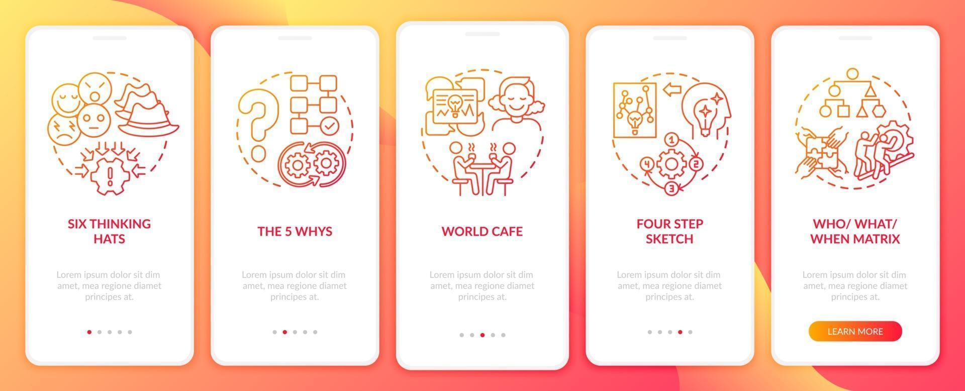 Problem Solving Methods Red Onboarding Mobile App Page Screen With Concepts 2210549 Vector Art