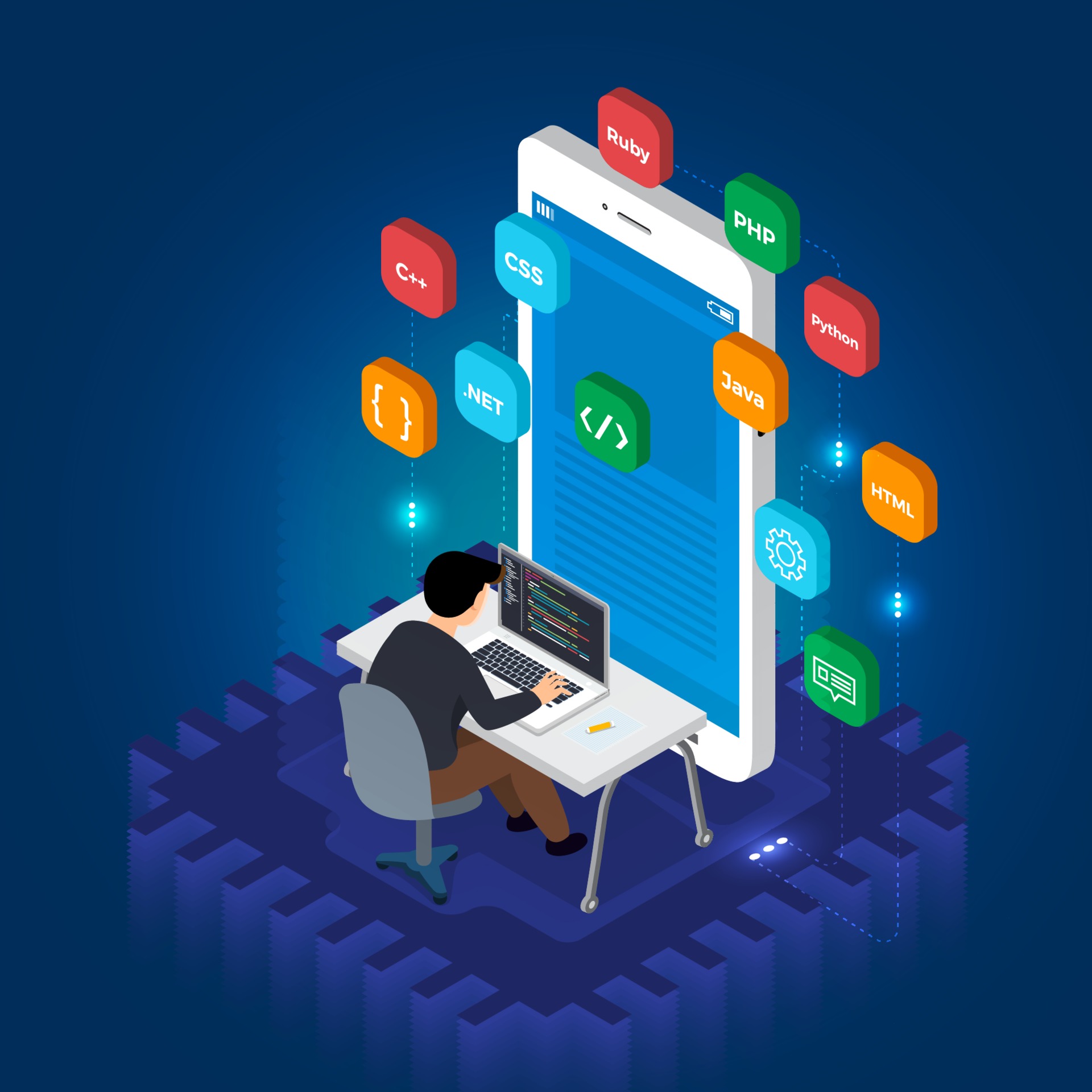 Programmer mobile application 2212500 Vector Art at Vecteezy