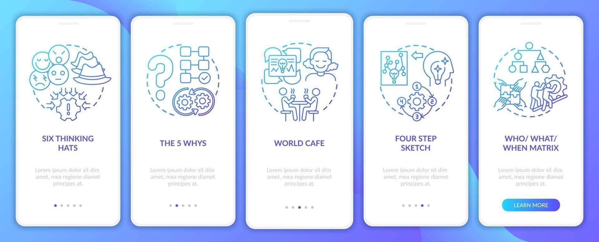 Problem Solving Methods Navy Onboarding Mobile App Page Screen With Concepts 2212929 Vector Art