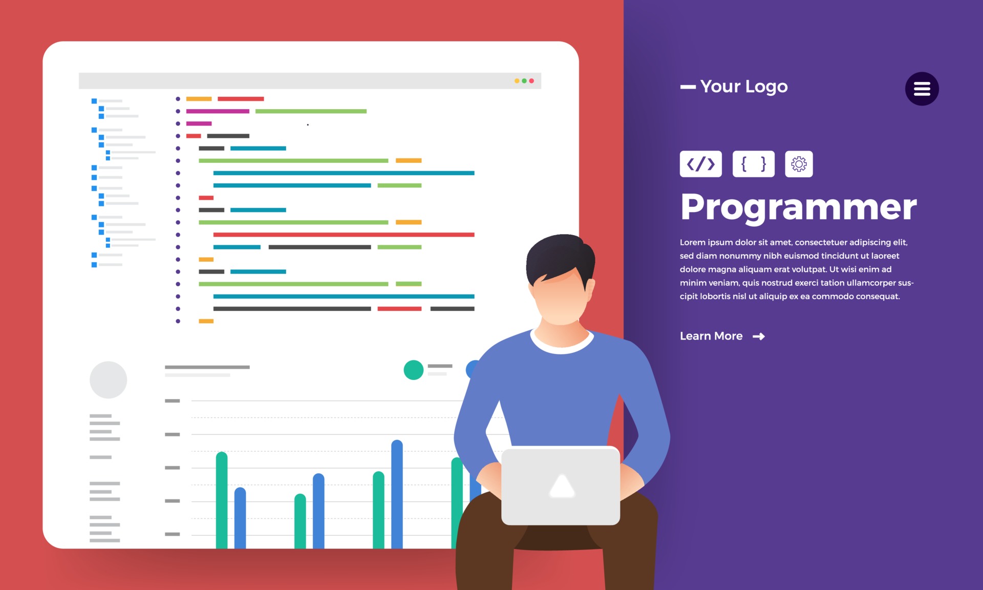 Flat design concept programmer coding program. Vector illustrate ... Flat design concept programmer coding program. Vector illustrate ...