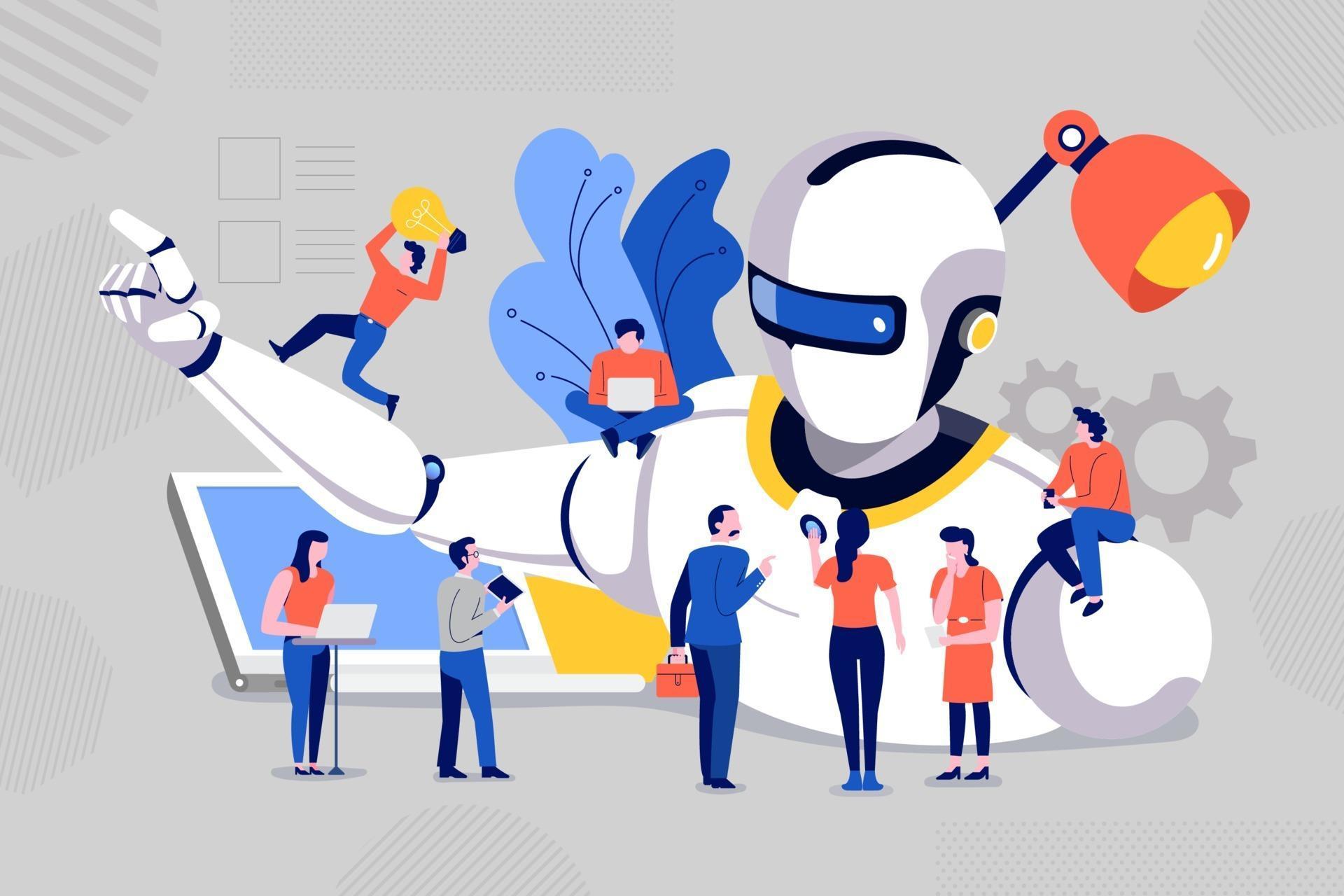 Teamwork develop robot 2214500 Vector Art at Vecteezy