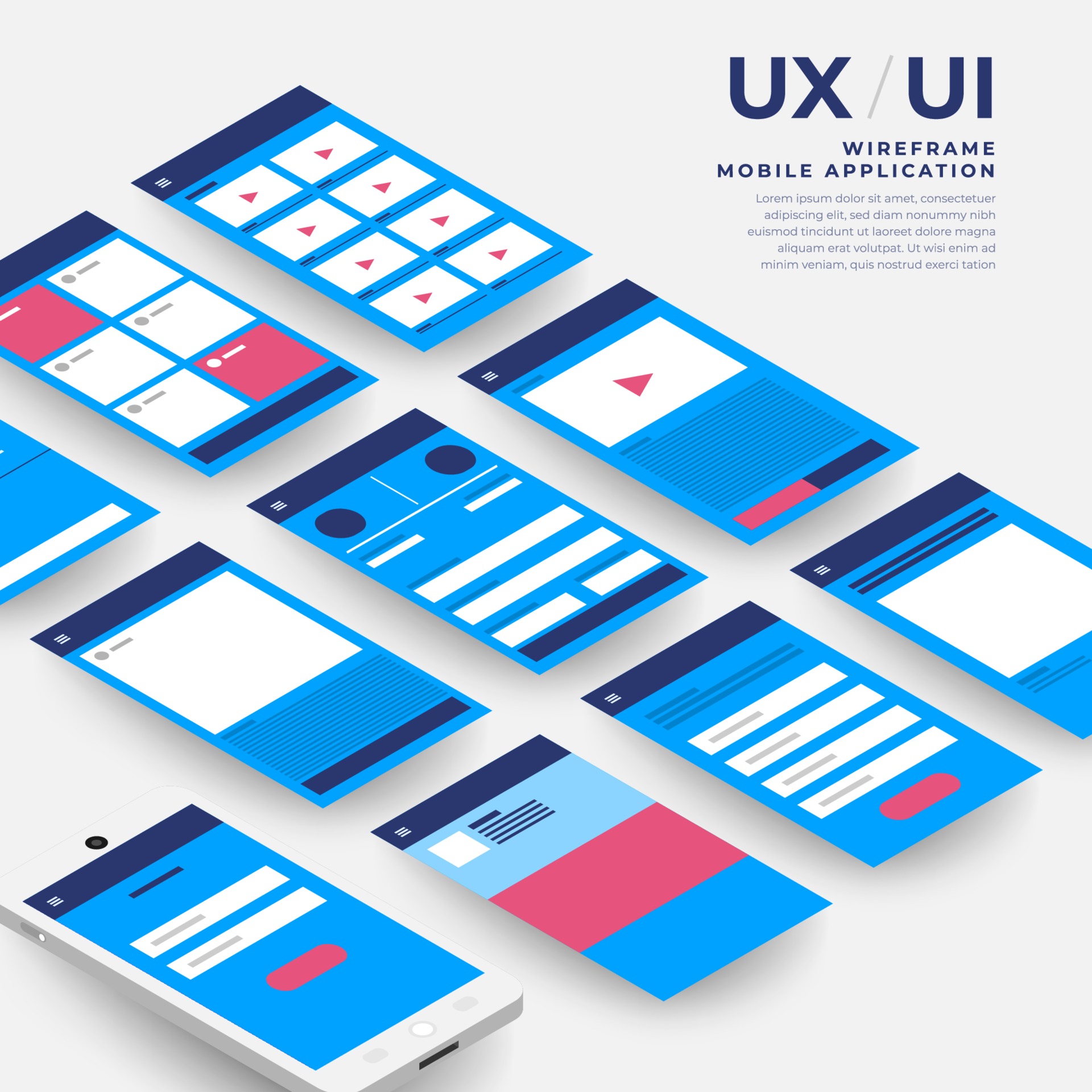 UX UI Flowchart. Mock-ups mobile application concept isometric flat ...