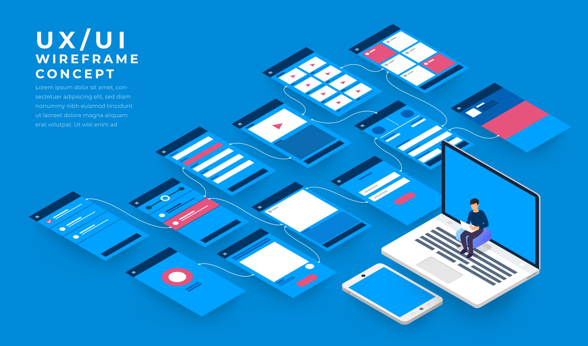 UX UI Flowchart. Mock-ups mobile application concept isometric flat ...