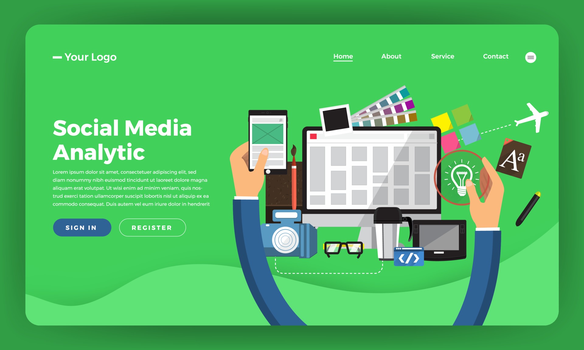 Mock-up design website flat design concept digital marketing. Web Design Development. Vector ...