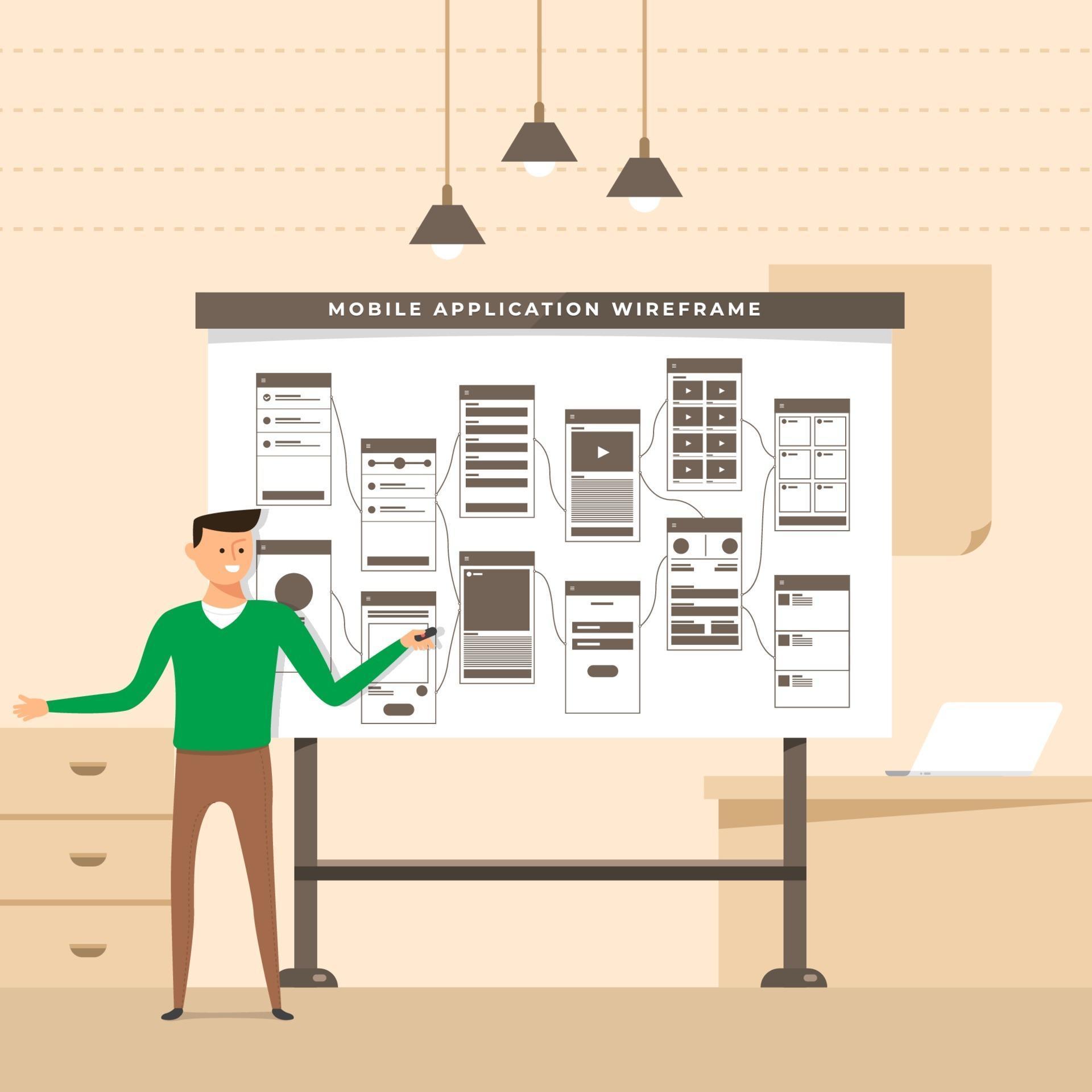 Ux Ui Flowchart Mock Ups Mobile Application Concept Flat Design Vector Illustration 2214683