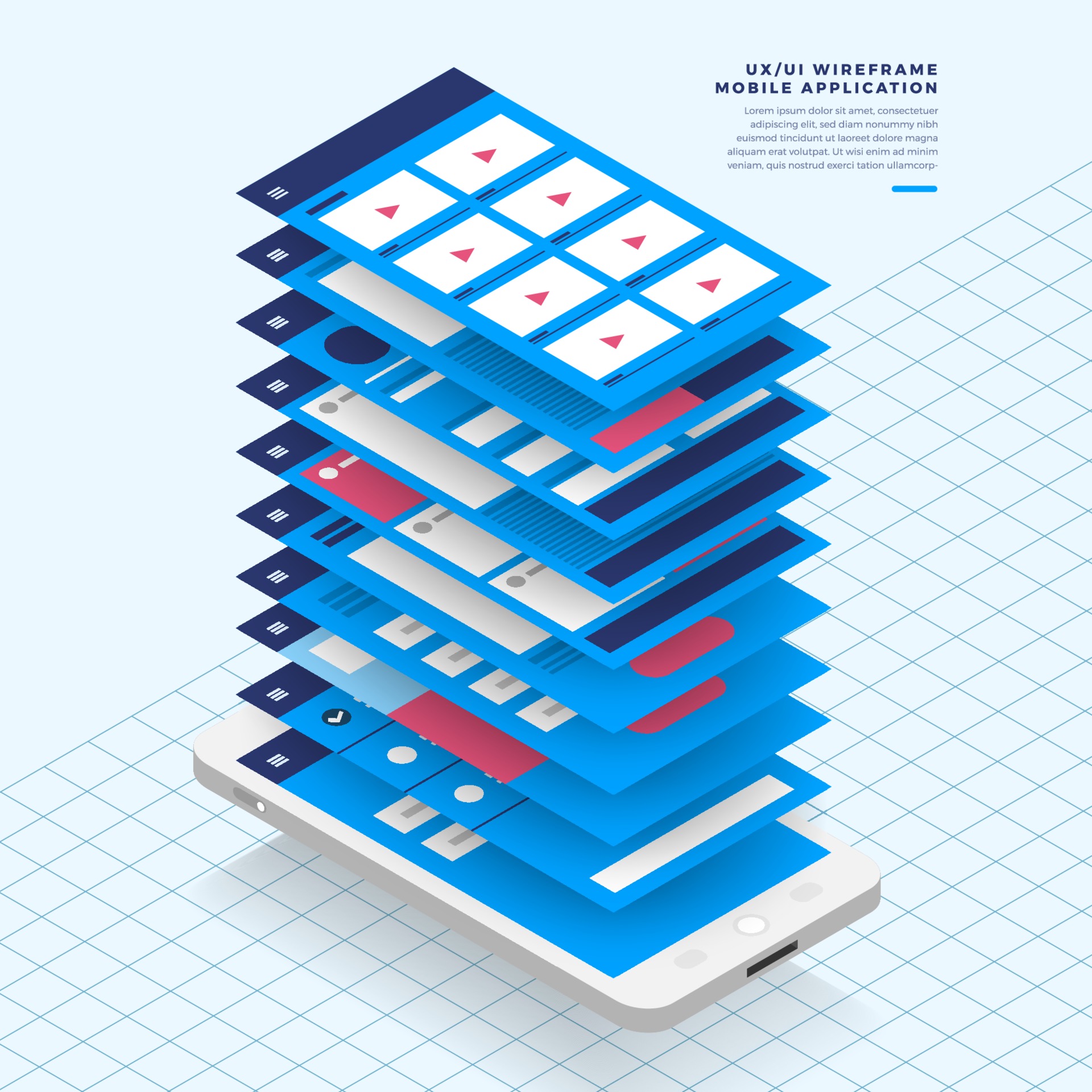 Ux Ui Flowchart Mock Ups Mobile Application Concept Isometric Flat Design Vector Illustration