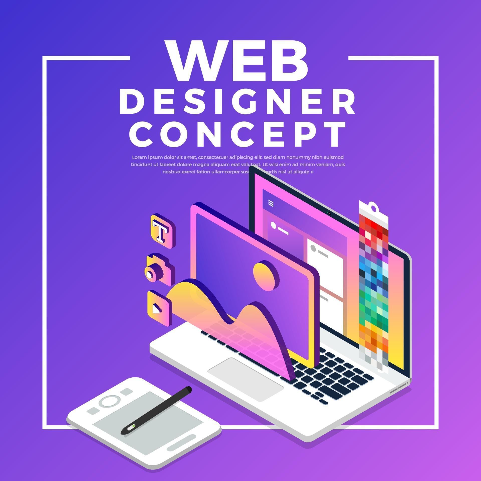 Isometric flat design concept web designer. Vector illustration ...