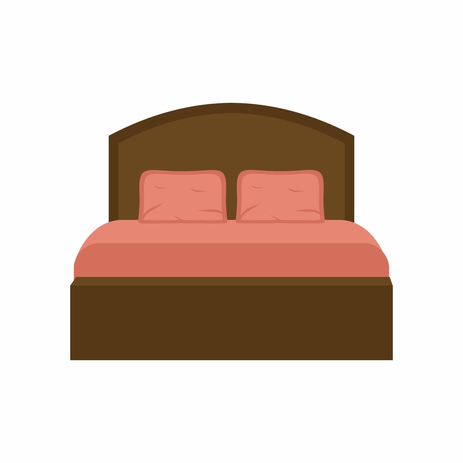 Double Wooden Bed In Flat Design For Bedroom Hotel Room Cartoon