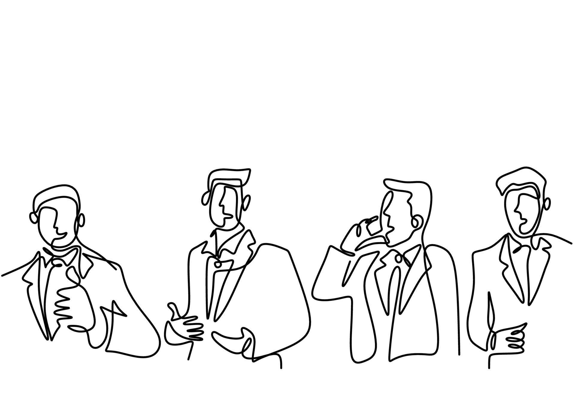 One continuous line drawing of A young business people is sanding with ... One continuous line drawing of A young business people is sanding with ...