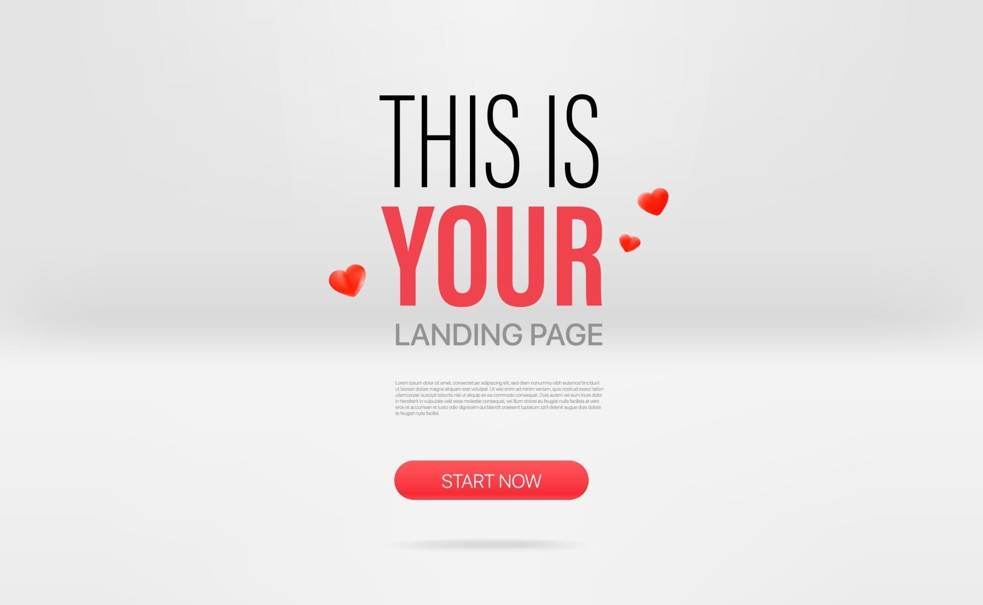Promo landing page template with the hearts and sample text. Mockup for ...