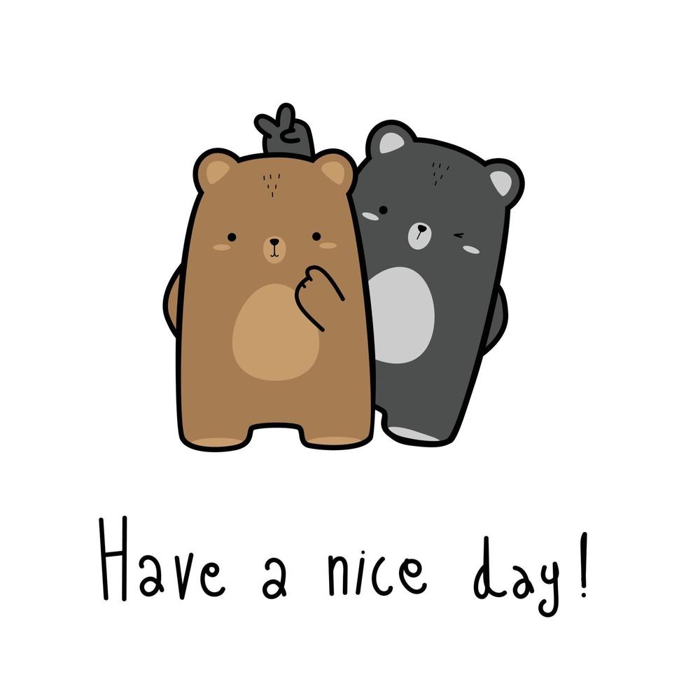Cute Chubby Teddy Bear Friends Greeting Cartoon Doodle 2225680 Vector