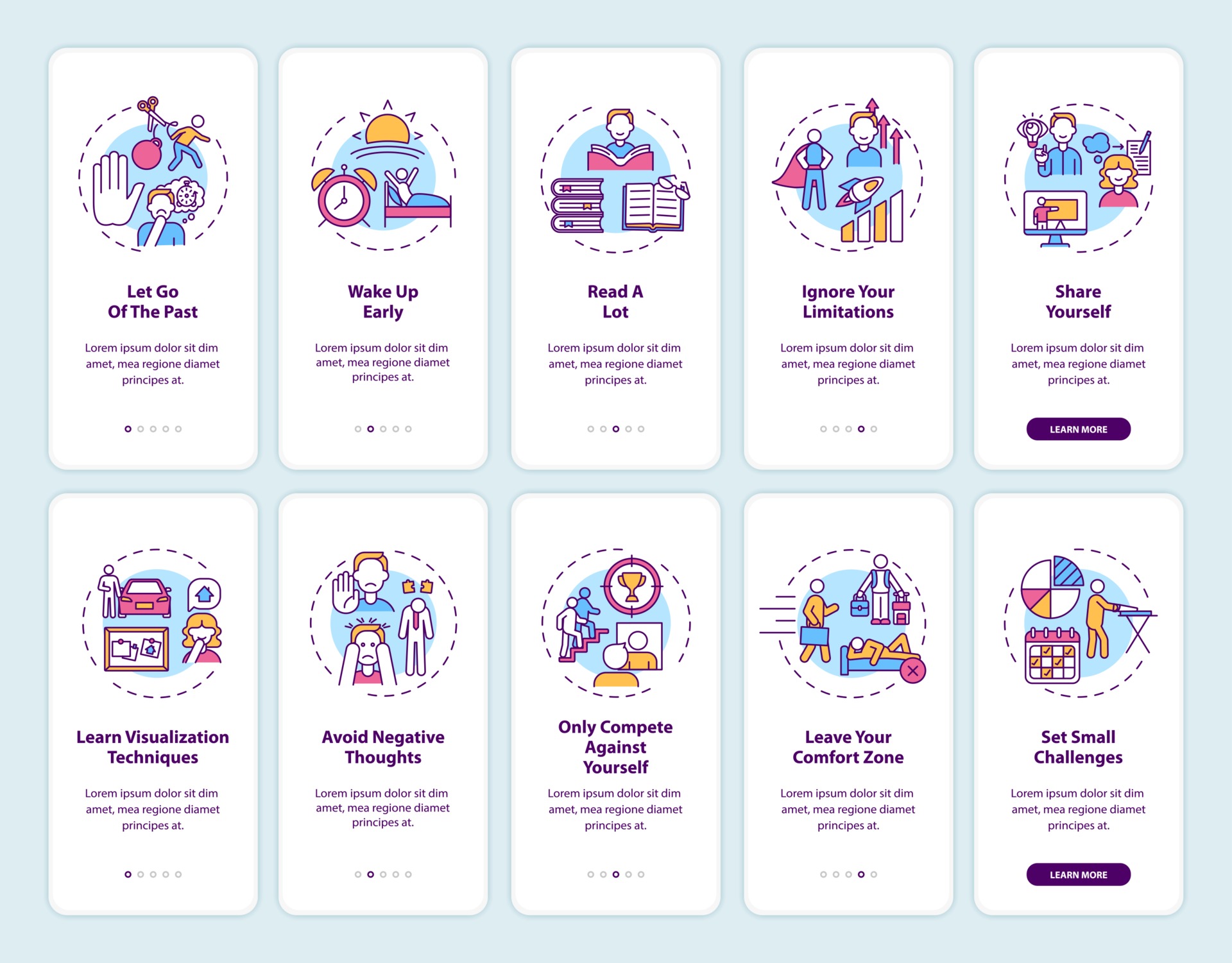 Self Development Tips Onboarding Mobile App Page Screen With Concepts Set 2226479 Vector Art At