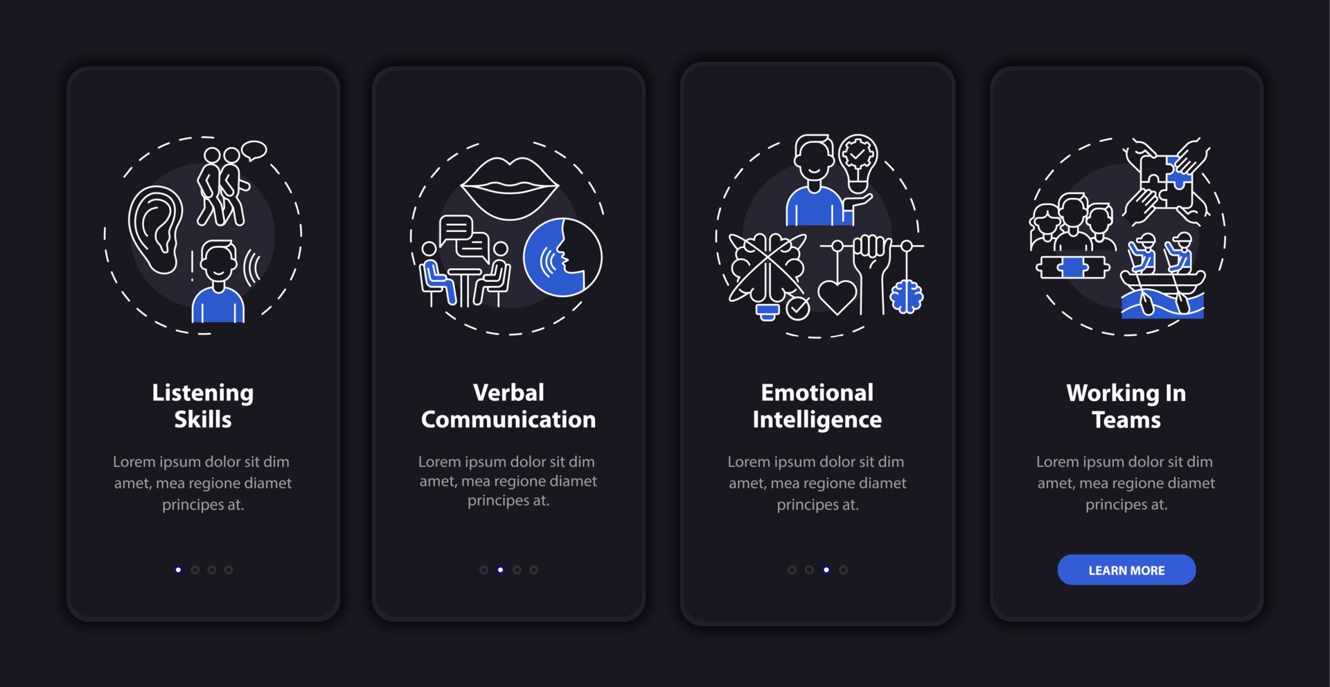 Interpersonal Skill Self Assessment Onboarding Mobile App Page Screen With Concepts 2227032