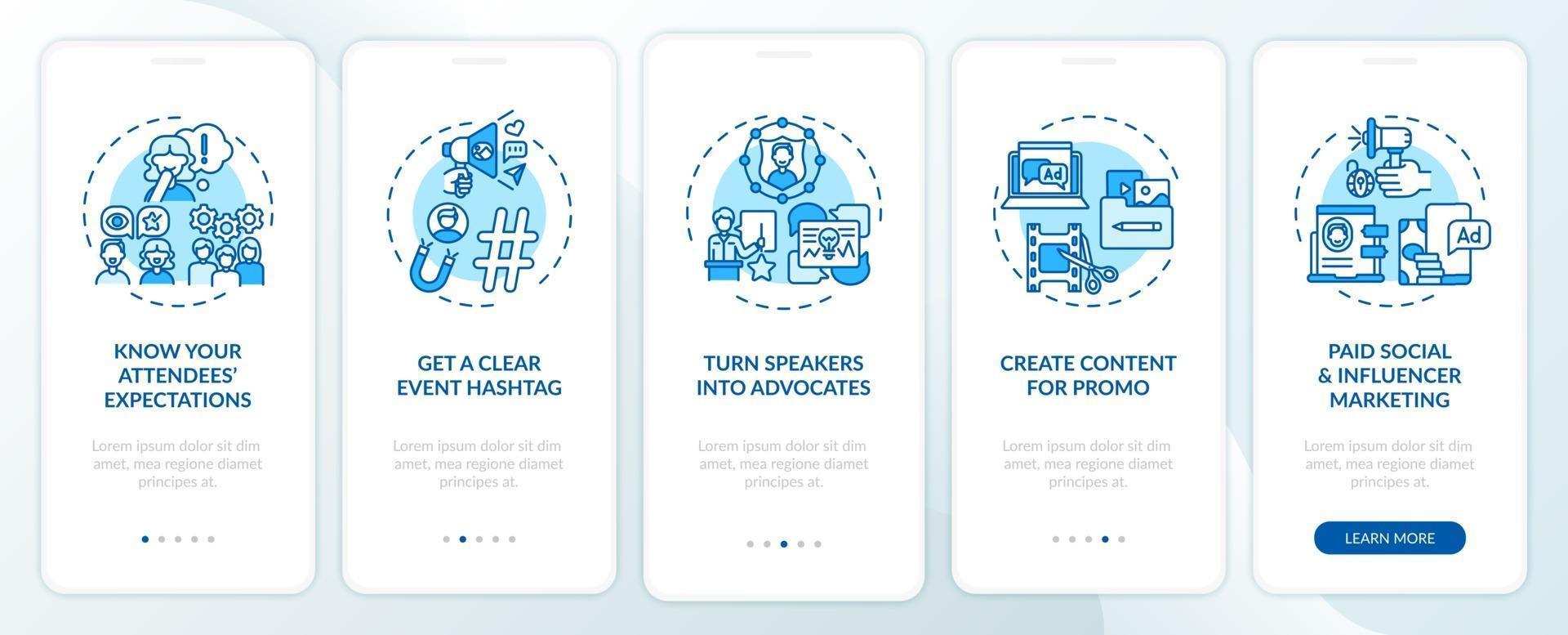 Virtual Event Marketing Tips Onboarding Mobile App Page Screen With