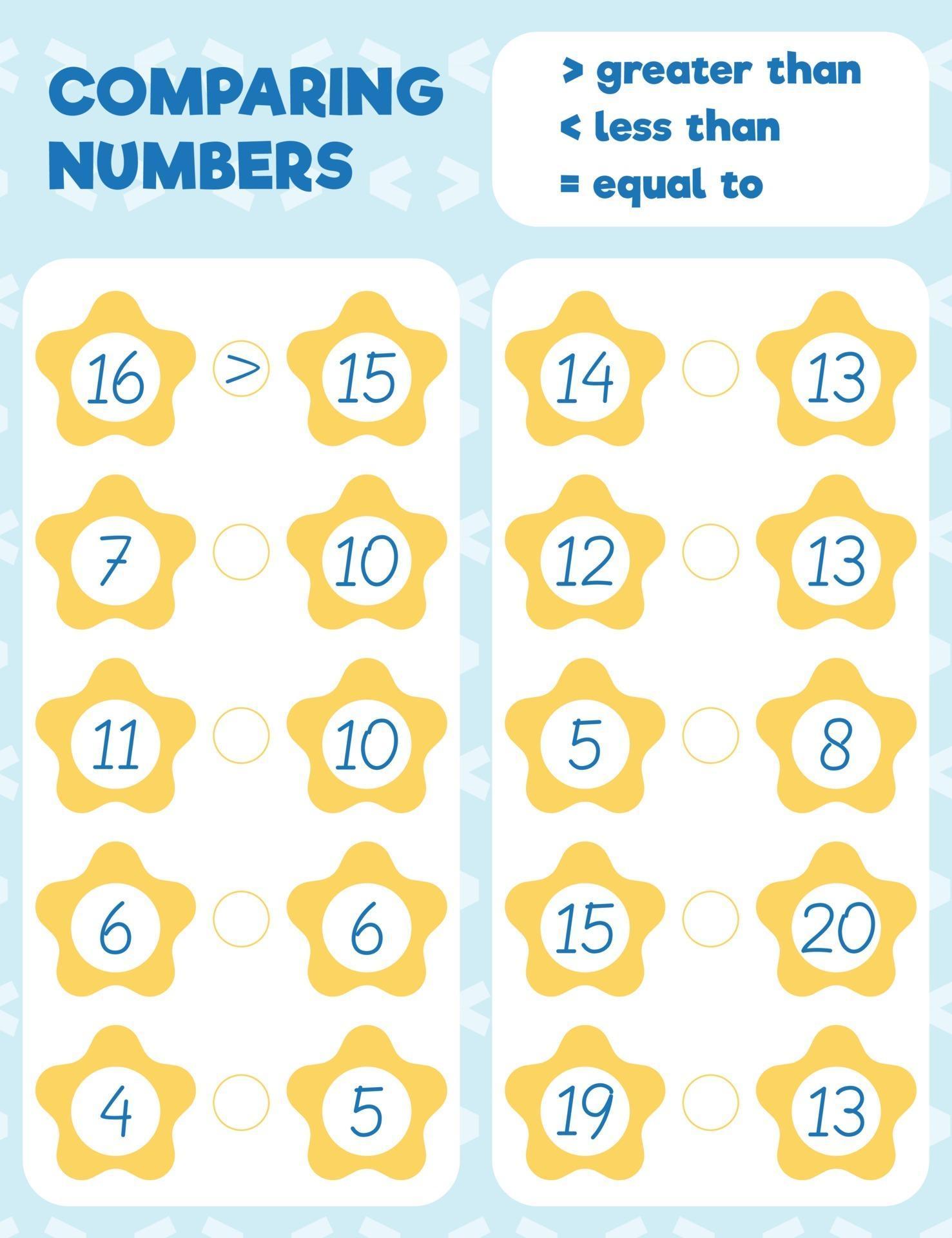 Comparing numbers worksheet practice print sheet. Vector illustration ...