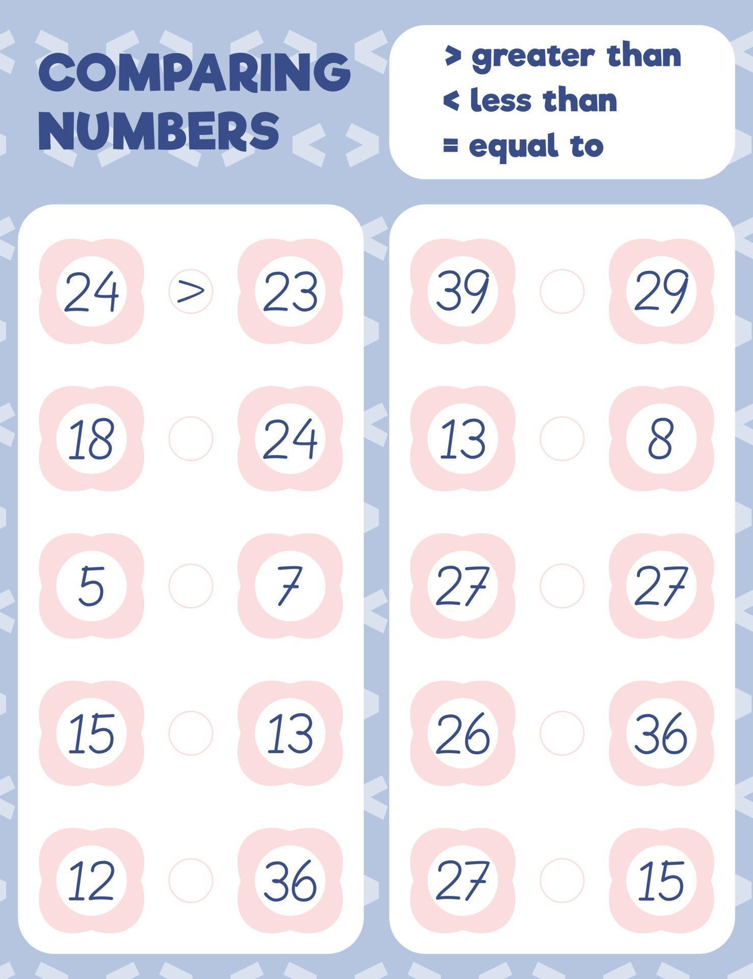 Comparing numbers worksheet practice print sheet. Vector illustration ...
