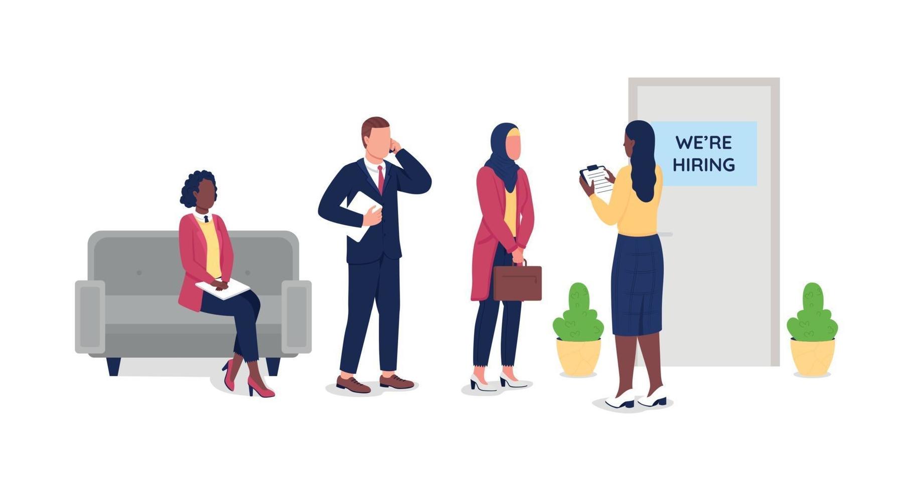 Candidate waiting for job interview flat color vector faceless ...