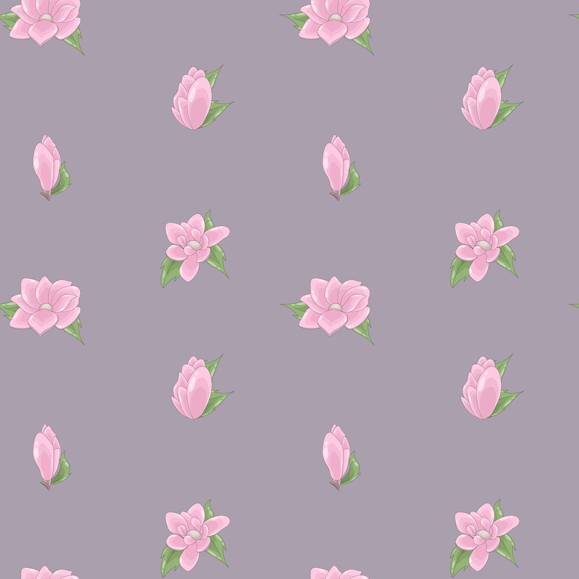 Vector seamless pattern of delicate pink flowers and green leaves on a ...