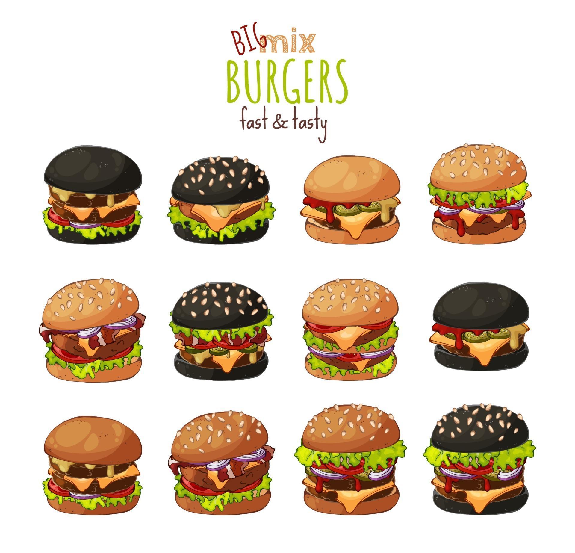 Big set with different burgers 2236938 Vector Art at Vecteezy Big set with different burgers 2236938 Vector Art at Vecteezy