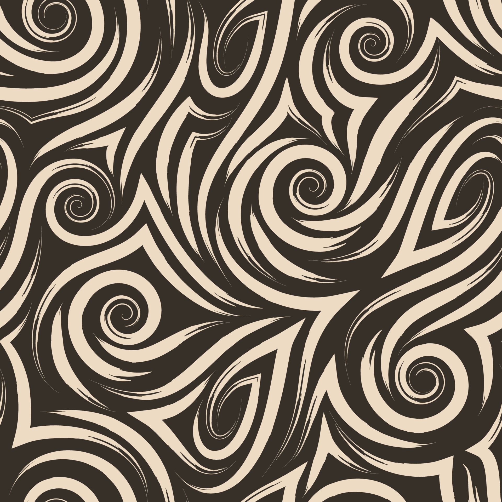 Vector Beige Seamless Pattern Of Spirals And Curls For Decoration And Printing On Fabric On A