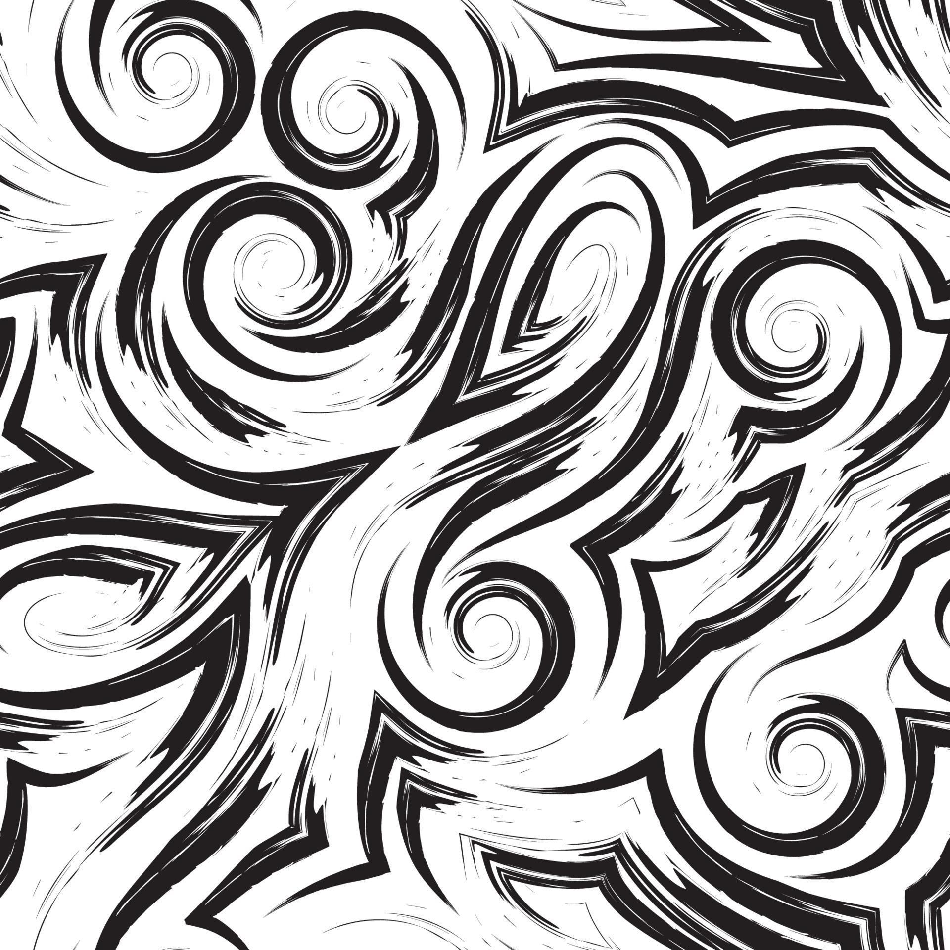 Vector black seamless pattern of waves or swirl drawn with a brush for ...