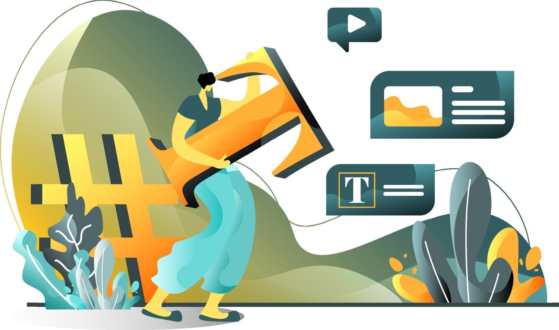 Blog Content flat illustration concept of men creating blog websites ...