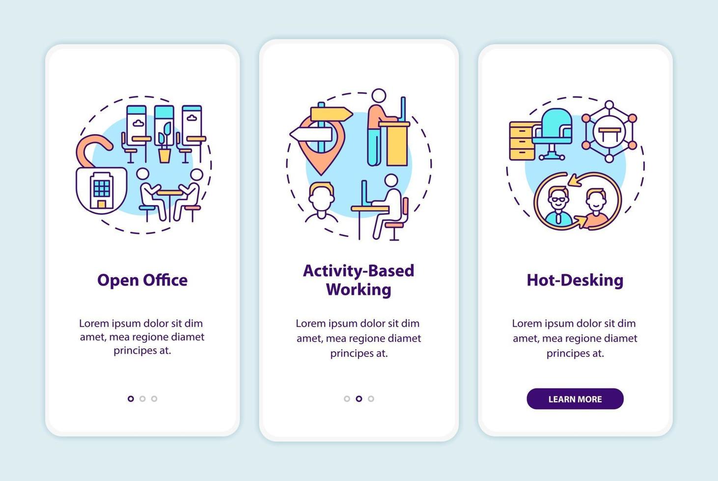 Future office environments onboarding mobile app page screen with ...