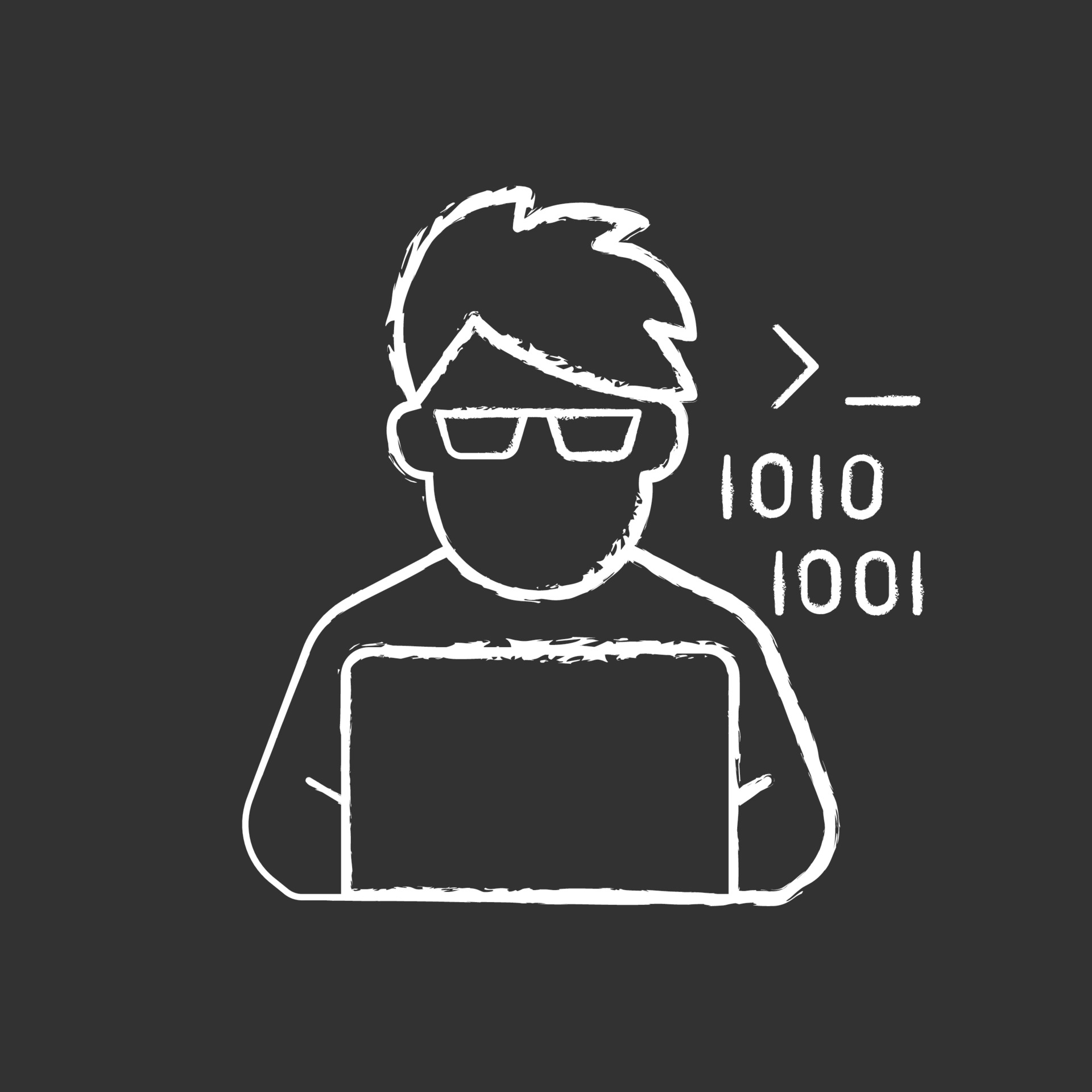Programmer, computer expert chalk white icon on black background ... Programmer, computer expert chalk white icon on black background ...