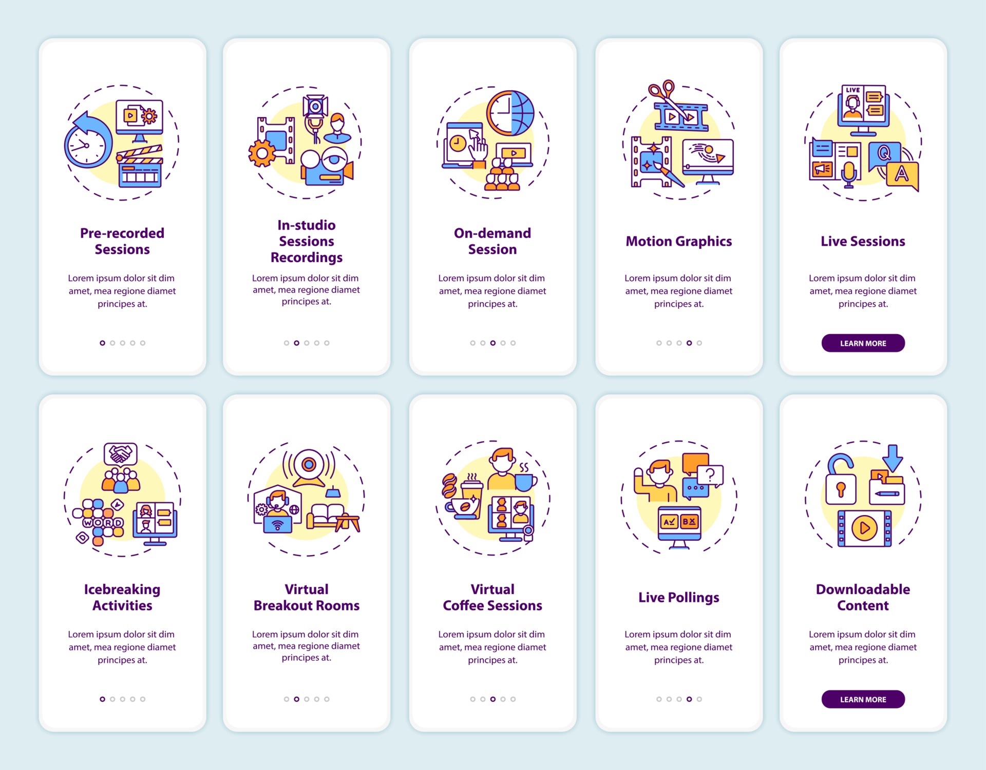 Virtual sessions onboarding mobile app page screen with concepts set 2248253 Vector Art at Vecteezy