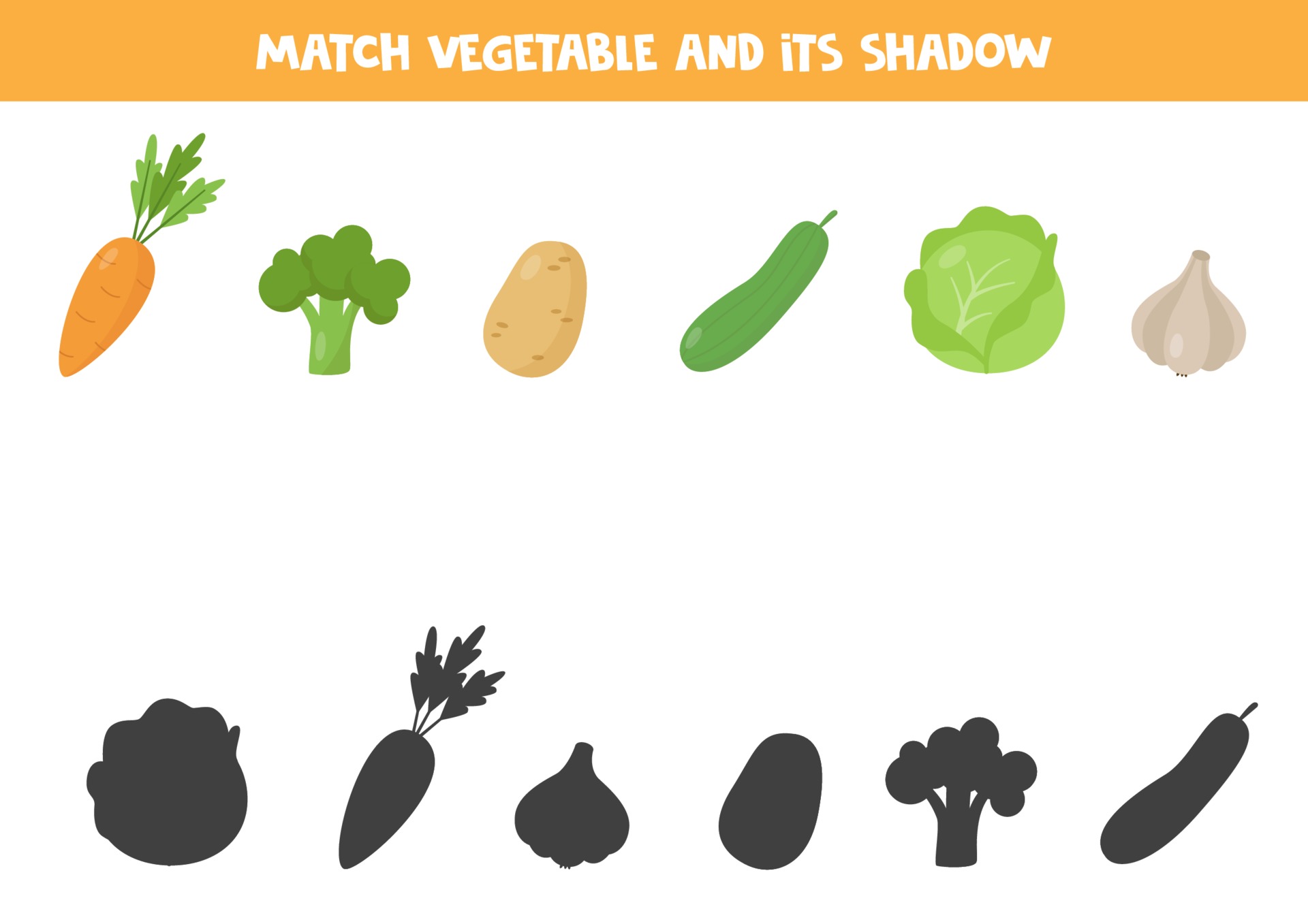 Matching game for kids. Vegetables and their shadows. 2251162 Vector ...